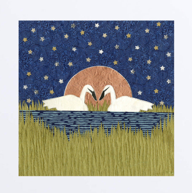 " Swan Lake " Paper Collage Art – Works of Wyoming Gift n Gallery